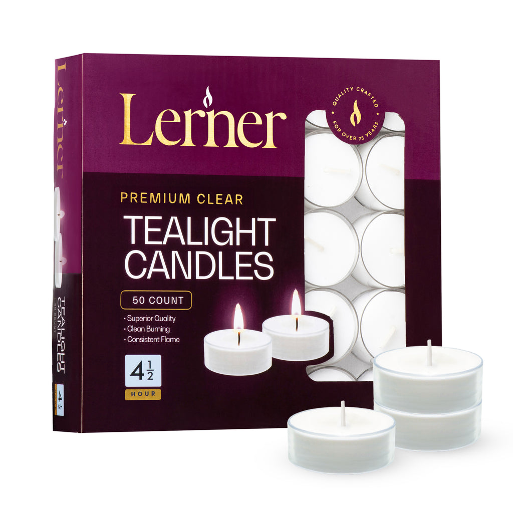 Lerner Clear Cup Tealight Candles 50 Pack 4.5-Hour Burn – Unscented Lo ...